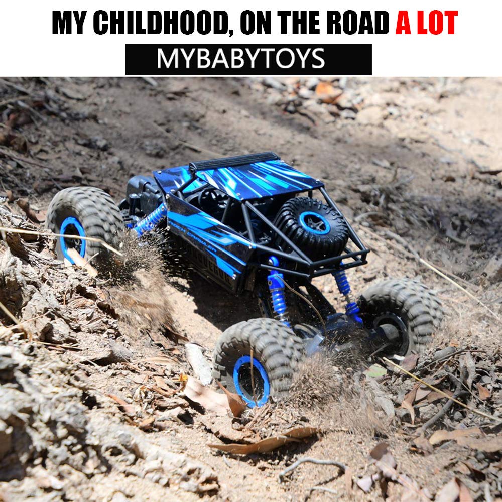 SZJJX 2.4Ghz 4WD All Terrain RC Rock Crawler Monster Truck With 2 Batteries - Remote Control Car for Kids Boys, Blue