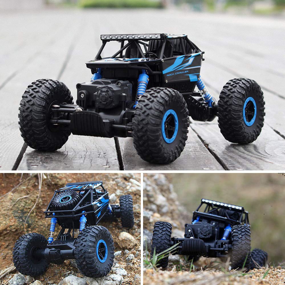 SZJJX 2.4Ghz 4WD All Terrain RC Rock Crawler Monster Truck With 2 Batteries - Remote Control Car for Kids Boys, Blue