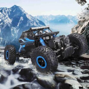 SZJJX 2.4Ghz 4WD All Terrain RC Rock Crawler Monster Truck With 2 Batteries - Remote Control Car for Kids Boys, Blue