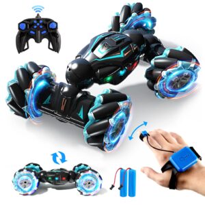 jovow 1:12 rc stunt car, 2.4ghz 4wd remote control gesture sensor toy cars, double sided rotating off road vehicle 360° flips with lights music, toy cars for boys & girls birthday