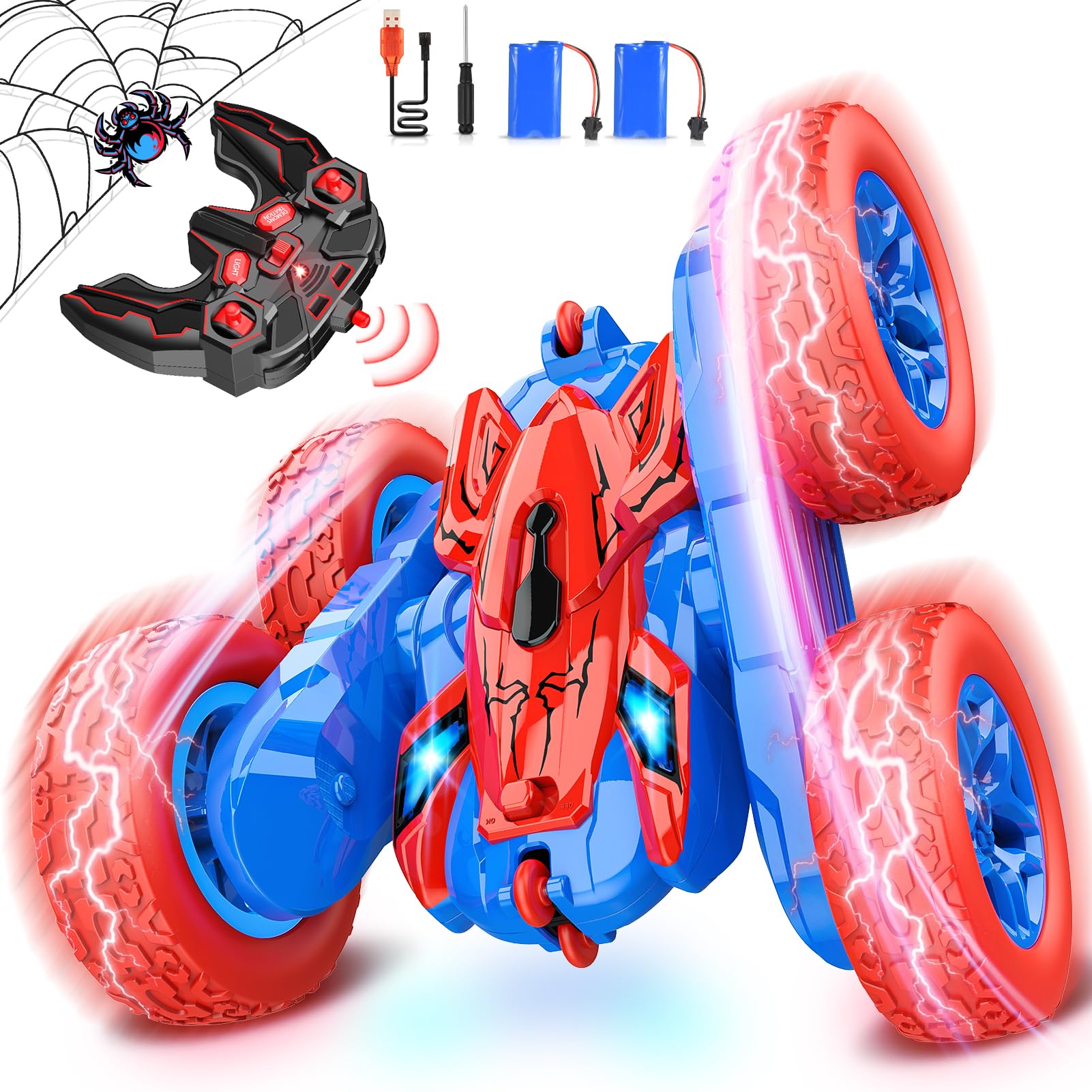 JovialToyz RC Cars Toys for Boys Ages 5-7 Remote Control Stunt Car Outdoor Toy for 3 4 5 6 7 8 9 10 Year Old Boy Girl Birthday Gifts 360° Flip 4WD Rechargeable Car for Boys Kids Age 6-12