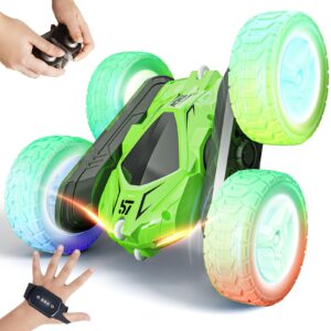 tecnock remote control car, rc cars double sided 360° rotating car toys, gesture sensing rc stunt car with headlights wheel lights, ideal gifts for boys girls