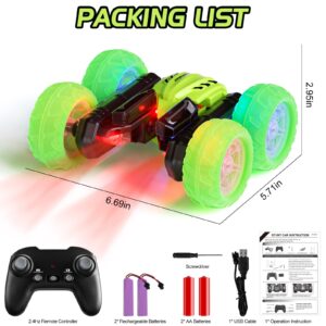 28°C RC Cars Stunt Cars, Remote Control Car for Boys Girls, Drift High Speed RC Cars, 360° Flips Double-Side RC Monster Truck with Headlight Wheel Light, Toys Gift for Kids on Christmas (Green)