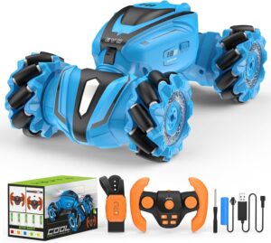 aongan remote control car for boys, high-speed stunt rc cars with 360° flips and drifts, gesture control, 2.4ghz rechargeable rc car - perfect christmas birthday gift for kids age 6+ years old (blue)