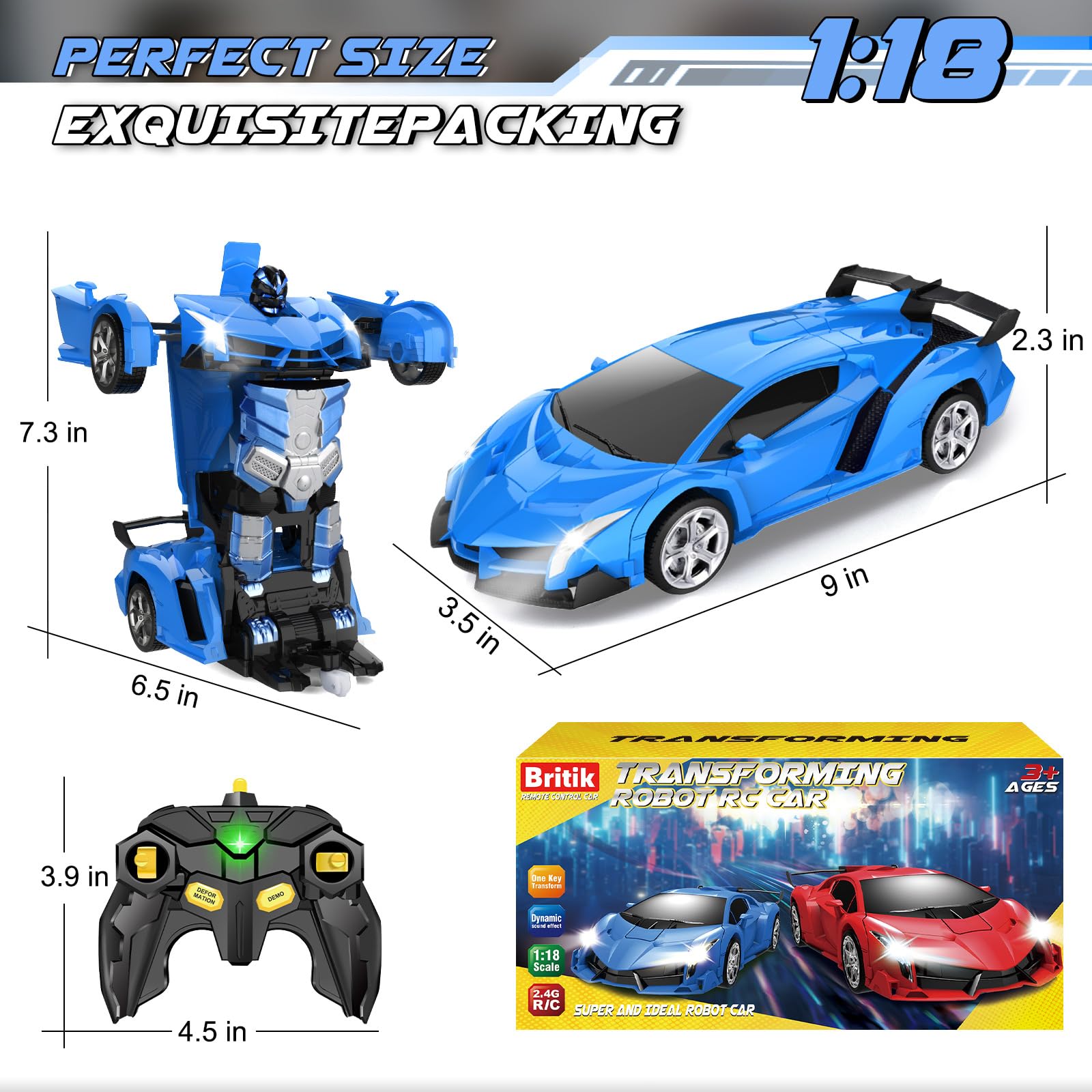 Britik Transform Remote Control Car Toy for Kids 4 5 6 7 8, Remote Control Car for Boys 4-7, Transform Cars for Boys 4-6, Toy Car 5 Year Old Boy, Toys for 3 4 5 6 7 8 9 10 11 12 Years Old Boy