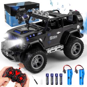 fuuy remote control jeep car for boys with spray & music, rc jeep car toys with spade & 2 batteries for 50min play, rc cars for kids gifts age 6+