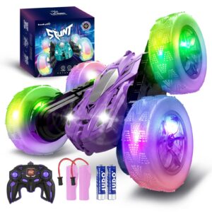 traverse star remote control car 360° rotating rc cars, 2.4ghz double side rc stunt car with wheel lights headlights, rc race car toys for boys girls age 8-12 christmas birthday gift(purple)