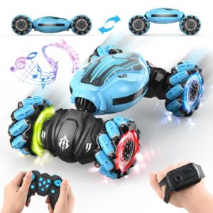 attop gesture sensing rc stunt car, toys for boys girls 6-12, 4wd 2.4ghz remote control car, hand controlled rc car with lights & music, double sided rotating rc drift toy car for kids birthday gift