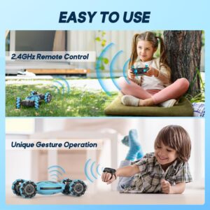 ATTOP Gesture Sensing RC Stunt Car, Toys for Boys Girls 6-12, 4WD 2.4GHz Remote Control Car, Hand Controlled RC Car with Lights & Music, Double Sided Rotating RC Drift Toy Car for Kids Birthday Gift