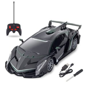 SRVOOZ Remote Control Car, Rc Car 1:16 Scale 8-10 MPH High Speed Super Vehicle, Electric Sport Racing Hobby Toy Car with Cool Lights, Shock Absorber and Crashworthy, Xmas Birthday Toy Gifts for Kids