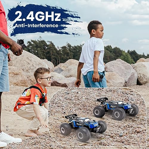 Tecnock RC Cars for Boys 8-12, 1:18 Scale 25 KM/H Fast Remote Control Car for Adults, 2.4GHz 2WD Off Road Monster Truck with 2 Rechargeable Batteries & LED Lights, Toys Gifts for Kids