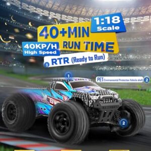 1:18 Scale All Terrain RC Cars, 4WD 40KM/H High Speed Remote Control Car w/2 Batteries for 40 Min Play, 2.4Ghz Off Road Monster Truck, 2.4GHz Electric Vehicle Toys Gifts RC Cars for Adults and Kids