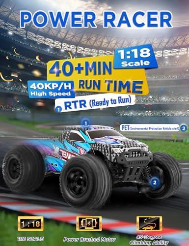 1:18 Scale All Terrain RC Cars, 4WD 40KM/H High Speed Remote Control Car w/2 Batteries for 40 Min Play, 2.4Ghz Off Road Monster Truck, 2.4GHz Electric Vehicle Toys Gifts RC Cars for Adults and Kids