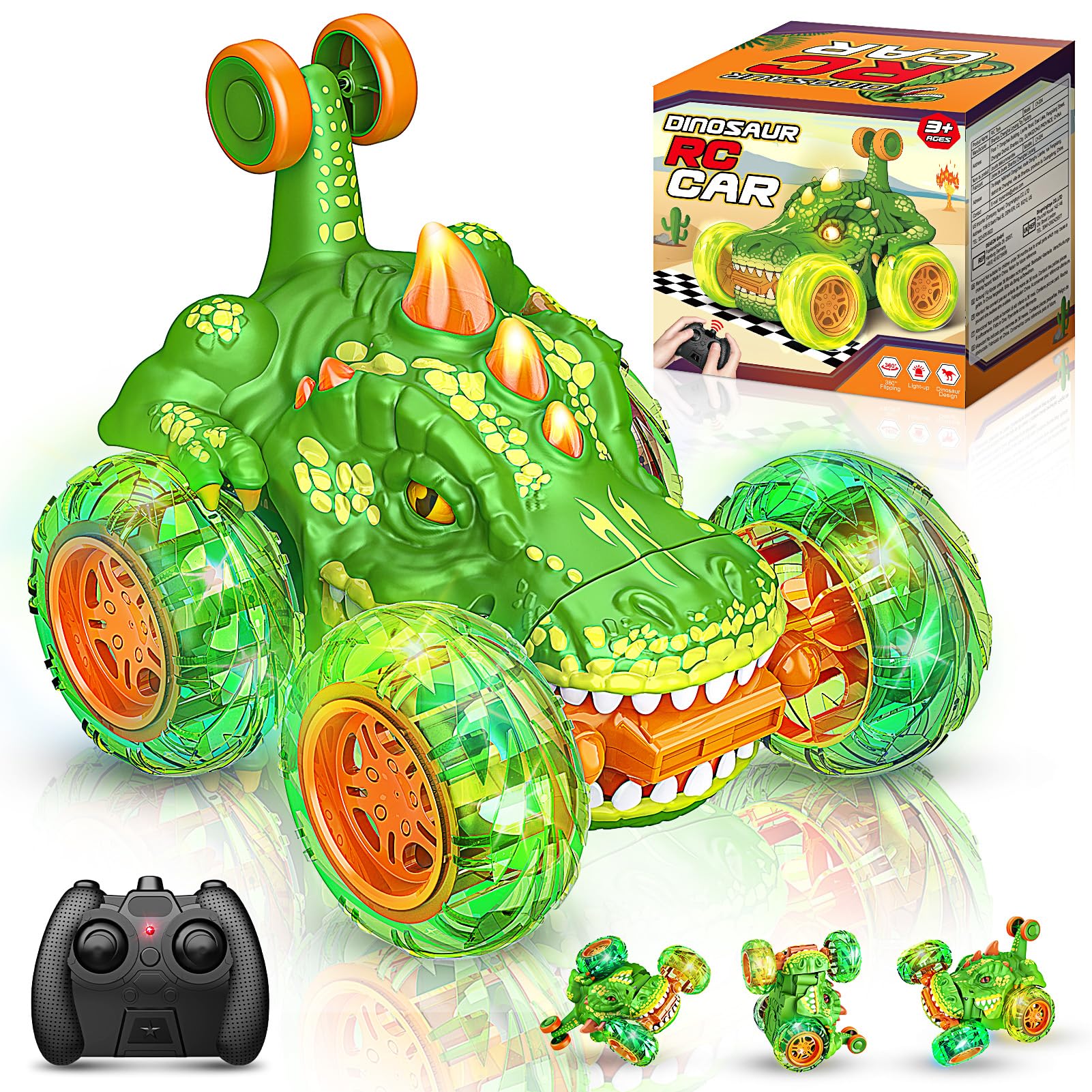 Toys for 3-10 Year Olds Boys,Remote Control Car RC Cars, Dinosaur Car 360° Rotate RC Dino Cars with Wheel Light,2.4Ghz Fast Stunt RC Truck, Toys for Kids Outdoor Toys Birthday