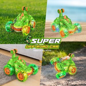 Toys for 3-10 Year Olds Boys,Remote Control Car RC Cars, Dinosaur Car 360° Rotate RC Dino Cars with Wheel Light,2.4Ghz Fast Stunt RC Truck, Toys for Kids Outdoor Toys Birthday