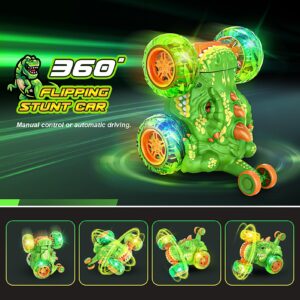 Toys for 3-10 Year Olds Boys,Remote Control Car RC Cars, Dinosaur Car 360° Rotate RC Dino Cars with Wheel Light,2.4Ghz Fast Stunt RC Truck, Toys for Kids Outdoor Toys Birthday