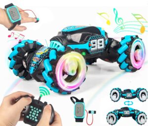 boxgear 1:12 gesture sensing rc stunt car off-road, four-wheel drive, sports mode, 40 min standby suitable for any terrain, 2.4g gesture controlled double-sided remote-control car toy for kids, blue