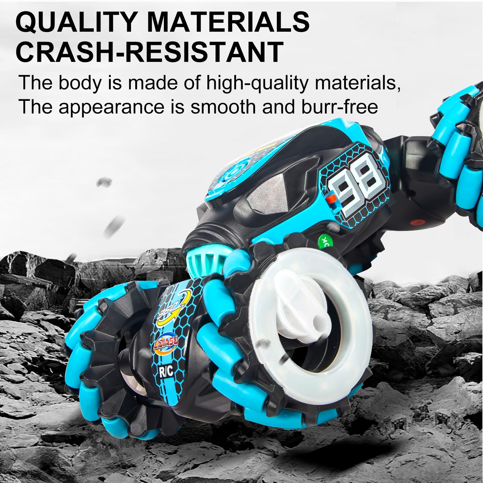 Boxgear 1:12 Gesture Sensing RC Stunt Car Off-Road, Four-Wheel Drive, Sports Mode, 40 Min Standby Suitable for Any Terrain, 2.4G Gesture Controlled Double-Sided Remote-Control Car Toy for Kids, Blue