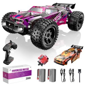 deerc 200e 1:10 large 3s brushless high speed rc cars for adults, 4x4 fast rc trucks w/extra shell led headlight, 60 km/h, all terrain remote control car, offroad monster truck for boys,2 battery