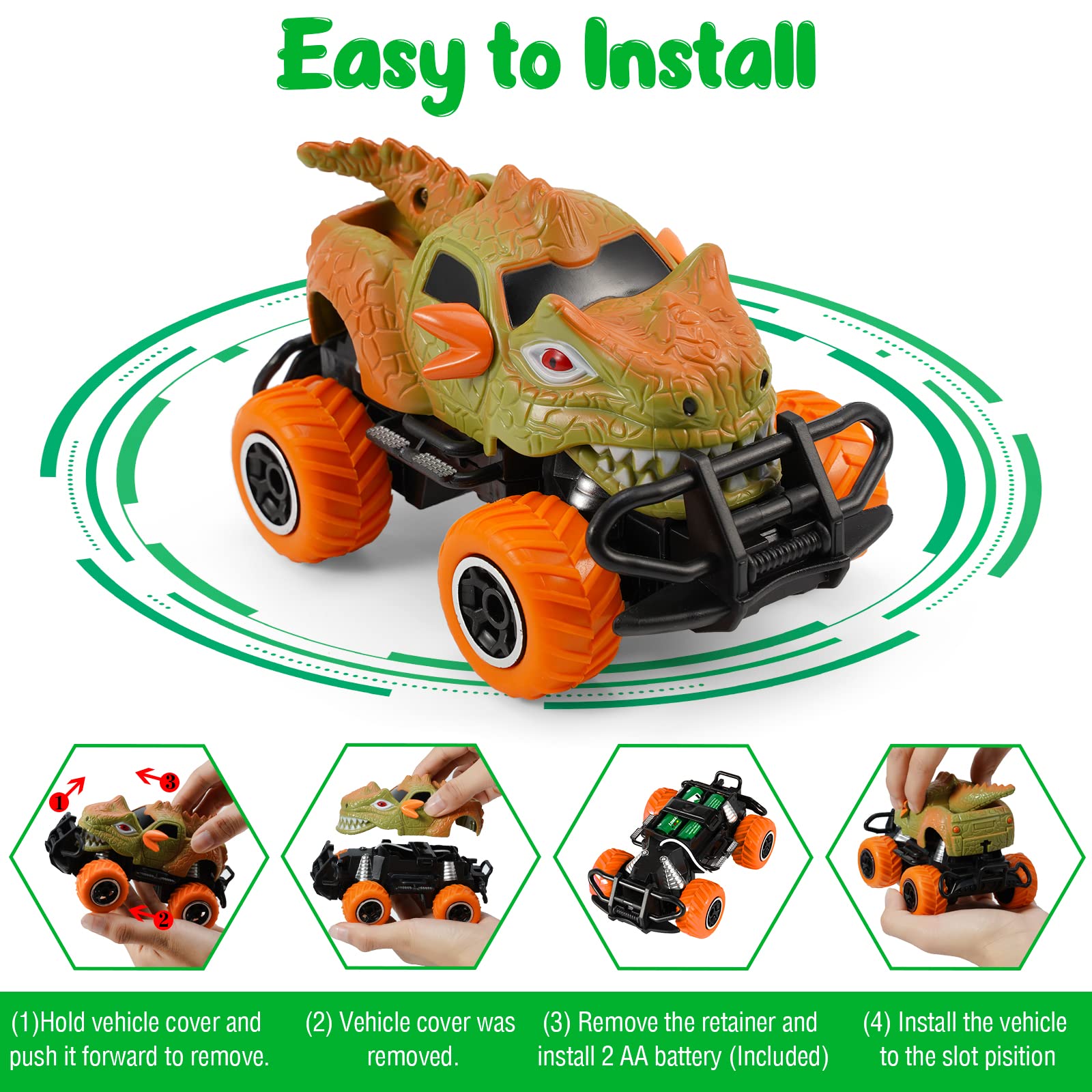 Kizeefun Remote Control Car for Toddlers, Mini Monster Truck RC Car for Kids, Boys and Girls 1: 43 Scale Toy for Toddlers and Kids 3 4 5 6 7 8 Year Old (4 AA Batteries Included)