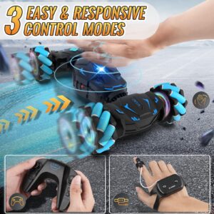 Pristar RC Cars Gesture Sensing Stunt Car, Best Gifts for Boys 6-12, 2.4Ghz Remote Control Car Toys for Boys Age 6 7 8 9 10 11 12, Double Sided Flip 360° Rotate 4WD Off-Road with Spray Lights Music