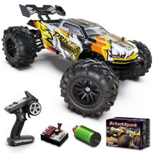 scharkspark brushless rc cars for adults fast 70 kph, 4wd high speed all terrain rc truck, remote control car for adults with 50 min runtime, 1:16 offroad monster truck with metal parts & 2 batteries