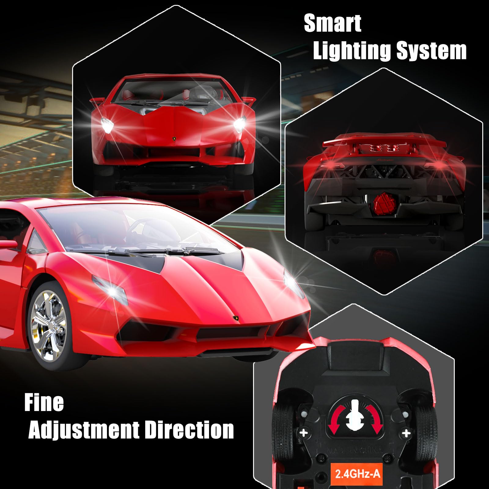 GUOKAI Remote Control Car, 1/24 Scale RC Sport Racing Toy Car, Compatible with Lamborghini Sesto Elemento Model Vehicle for Boys Girls