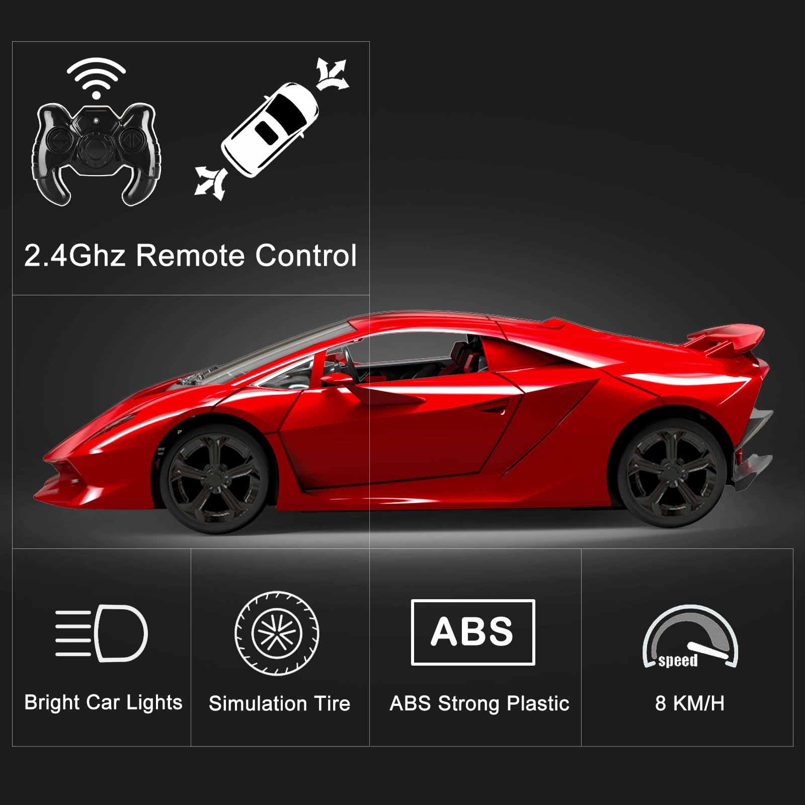 GUOKAI Remote Control Car, 1/24 Scale RC Sport Racing Toy Car, Compatible with Lamborghini Sesto Elemento Model Vehicle for Boys Girls