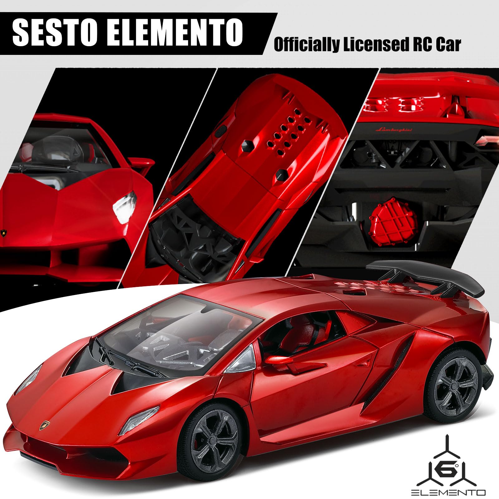 GUOKAI Remote Control Car, 1/24 Scale RC Sport Racing Toy Car, Compatible with Lamborghini Sesto Elemento Model Vehicle for Boys Girls