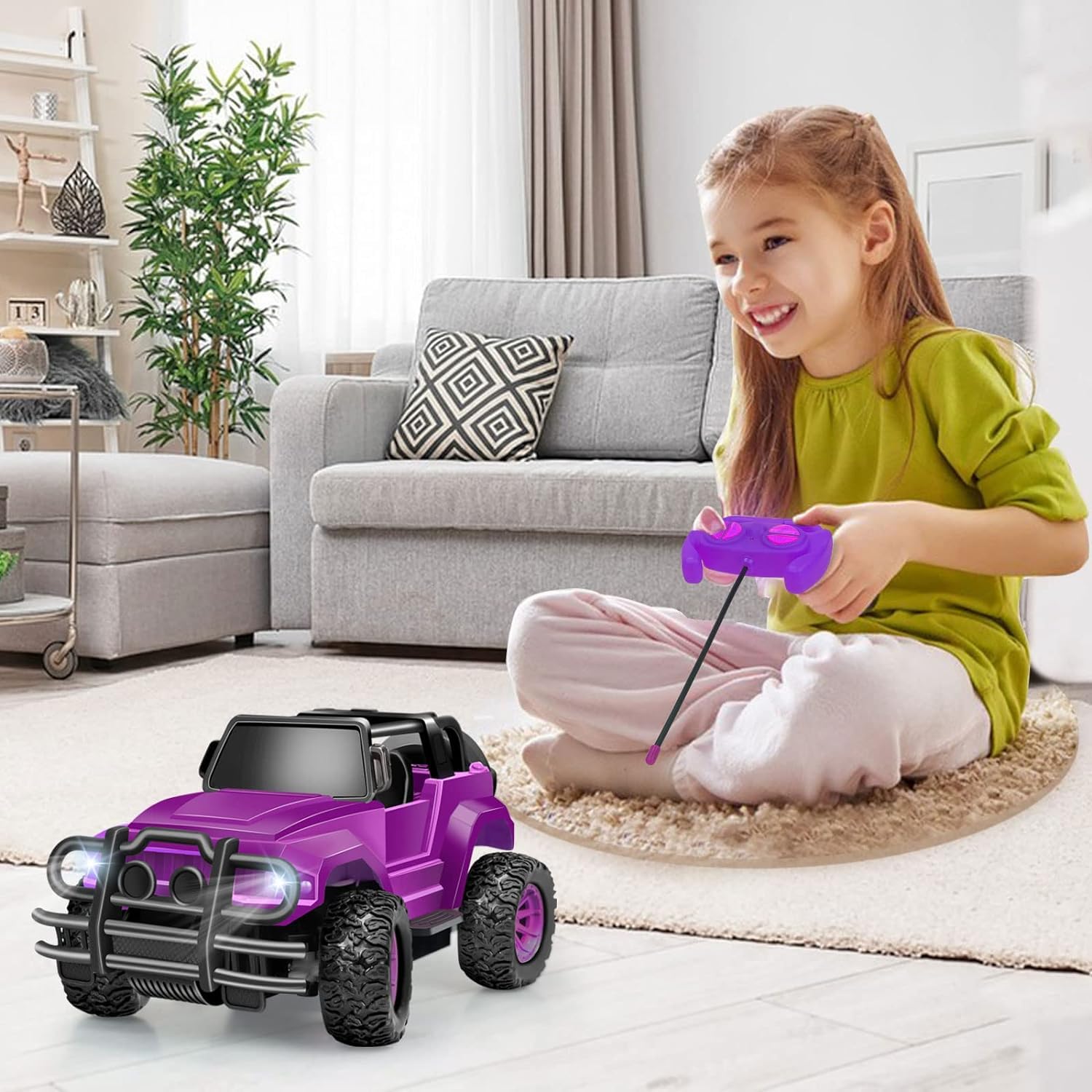 Remote Control Car for Kids, 1:20 Scale Rc Trucks for Boys Age 4-7, Purple & Pink & Blue Truck Cars Toys for Ages 5-7 8-13 Boys Girls Birthday Gift, More Ideas to Play with Lights,Stickers,Role