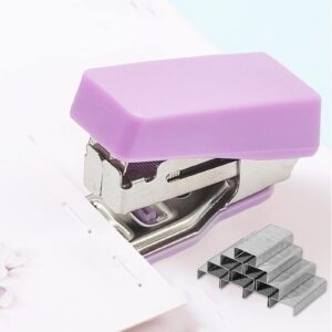 simonhomes mini stapler, small stapler with 100 pcs staples, purple stapler stationery set with 20 pcs clips for office school home, 10 sheets capacity