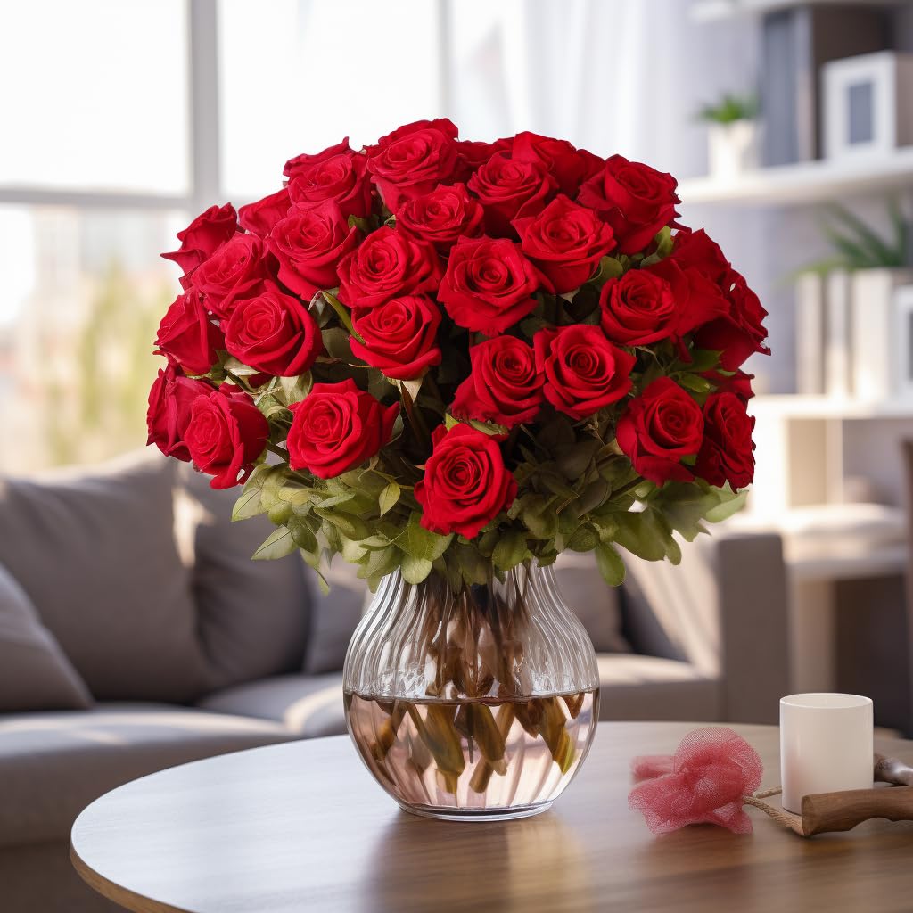 Red Roses- 50 Fresh Cut Flowers- Beautiful Gift