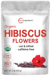 micro ingredients organic hibiscus flowers, 2lbs (450+cups) | flor de jamaica, loose leaf tea for hibiscus tea bags | cut & sifted dried leaves | caffeine free, non-gmo, no sugar