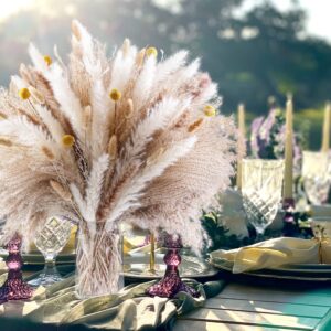 100PCS Natural Dried Pampas Grass Decor - 17.5" Fluffy Pampas Grass Bouquet - Boho Home Decor Dried Flowers for Wedding Floral Room Home Party Table Decorations