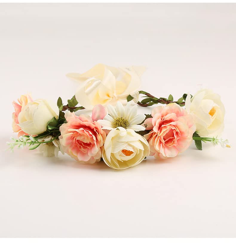 Chanaco Flower Crown Flower Crowns for women Flower Crown for Girls Pink Floral Crown for Wedding Flower Headband for Baby Shower Flower Girl Headpiece Boho Flower Headbands for Women