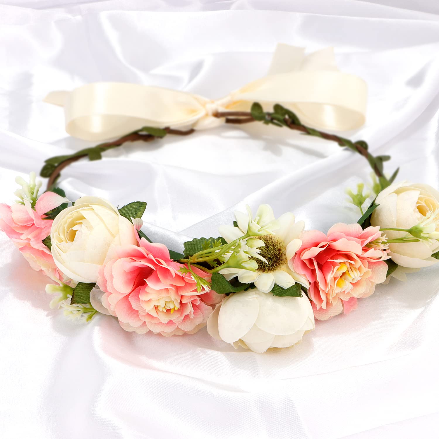 Chanaco Flower Crown Flower Crowns for women Flower Crown for Girls Pink Floral Crown for Wedding Flower Headband for Baby Shower Flower Girl Headpiece Boho Flower Headbands for Women