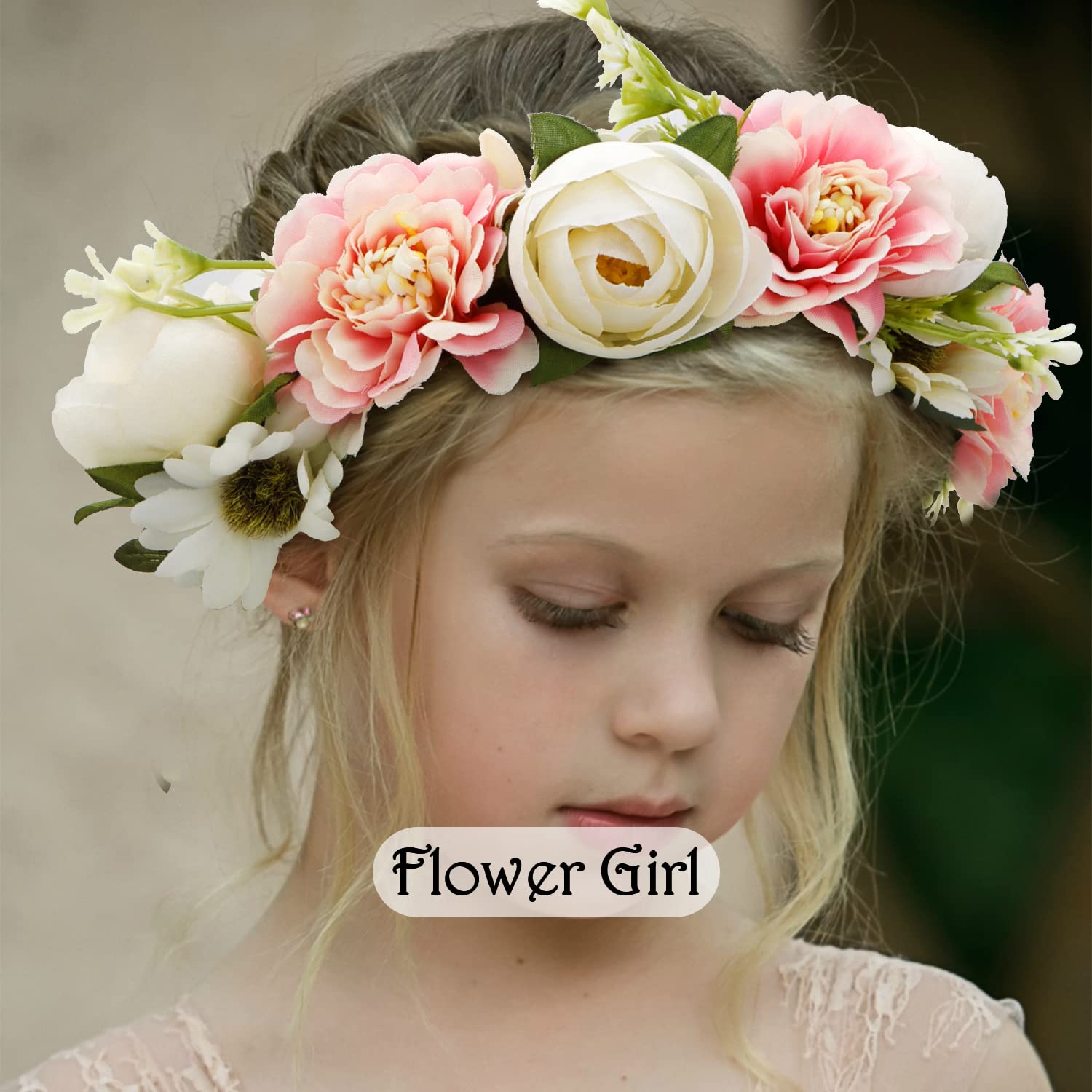 Chanaco Flower Crown Flower Crowns for women Flower Crown for Girls Pink Floral Crown for Wedding Flower Headband for Baby Shower Flower Girl Headpiece Boho Flower Headbands for Women