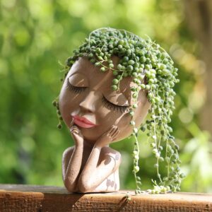 aimebby resin head face planter flower pot for indoor and outdoor plants with drainage hole (large size)…