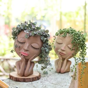 AIMEBBY Resin Head Face Planter Flower Pot for Indoor and Outdoor Plants with Drainage Hole (Large Size)…