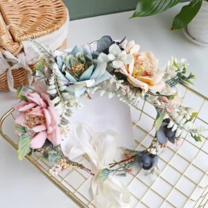 Vivivalue Wedding Floral Crown Women Flower Headband Hair Wreath Floral Headpiece Halo Boho Party Prom Photos