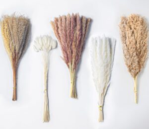 bnecnet 110pcs dried pampas grass decor - 17.5” natural pampas grass bouquet, bunny tails dried flowers & reed grass bouquet for wedding boho flowers home table decor, rustic farmhouse party