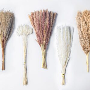 Bnecnet 110Pcs Dried Pampas Grass Decor - 17.5” Natural Pampas Grass Bouquet, Bunny Tails Dried Flowers & Reed Grass Bouquet for Wedding Boho Flowers Home Table Decor, Rustic Farmhouse Party