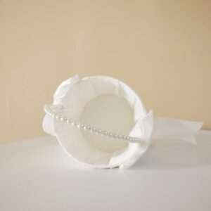 ATAILOVE Wedding Flower Girl Basket with Cute Pearl Handle Bowknot Satin Flower Baskets for Wedding Ceremony - Ivory