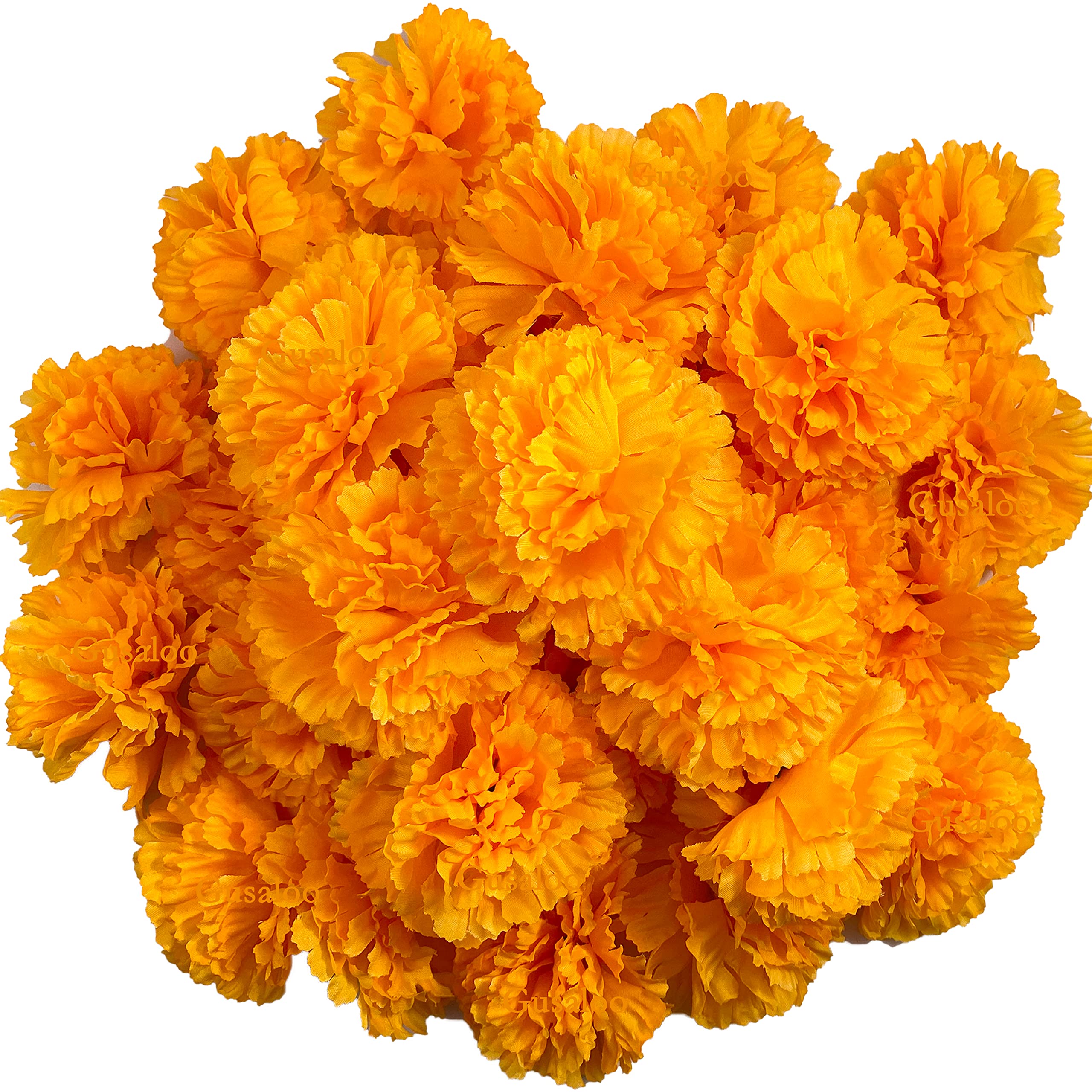 Gusaloo Big Marigold Flower Heads Bulk 30Pcs Silk Mexican Marigold Artificial Flowers for Diwali Home Decor DIY Wreath Garland Dia De Los Muertos Day of The Dead Decoration Halloween Decor (Orange)