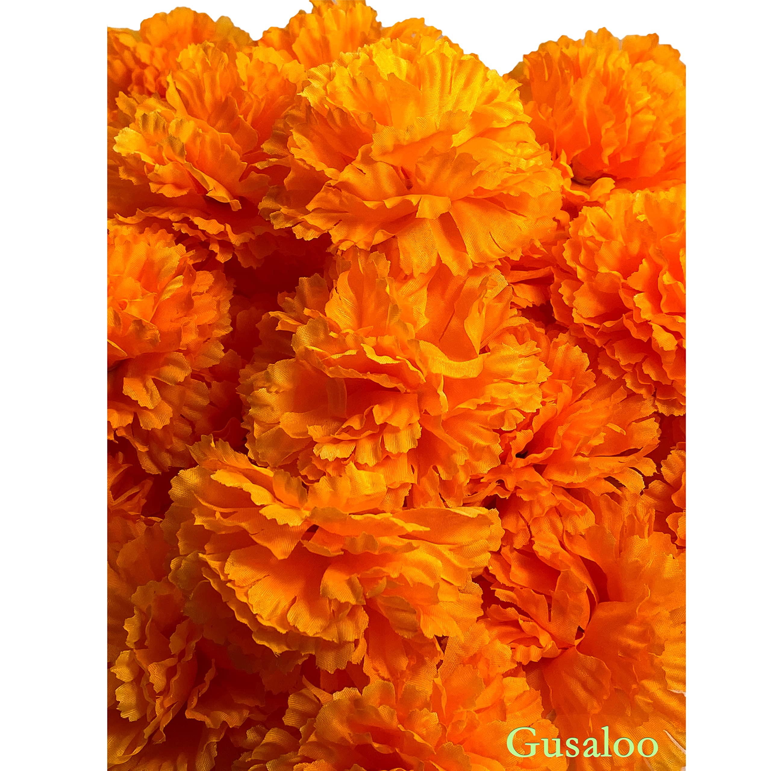 Gusaloo Big Marigold Flower Heads Bulk 30Pcs Silk Mexican Marigold Artificial Flowers for Diwali Home Decor DIY Wreath Garland Dia De Los Muertos Day of The Dead Decoration Halloween Decor (Orange)