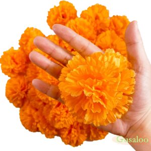 Gusaloo Big Marigold Flower Heads Bulk 30Pcs Silk Mexican Marigold Artificial Flowers for Diwali Home Decor DIY Wreath Garland Dia De Los Muertos Day of The Dead Decoration Halloween Decor (Orange)