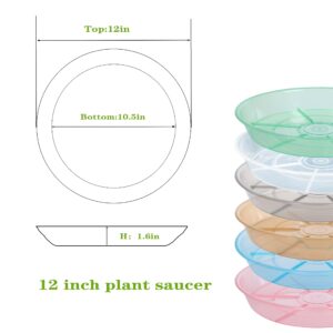 Afrine 6 Pack Plant Saucer Drip Tray 11 12 inch, Pot Base for Plants Indoor, Heavy Sturdy Plastic Planter Flower Pot Saucers for Outdoor Garden, Plant Water Drip Trays for pots (12", Clear)