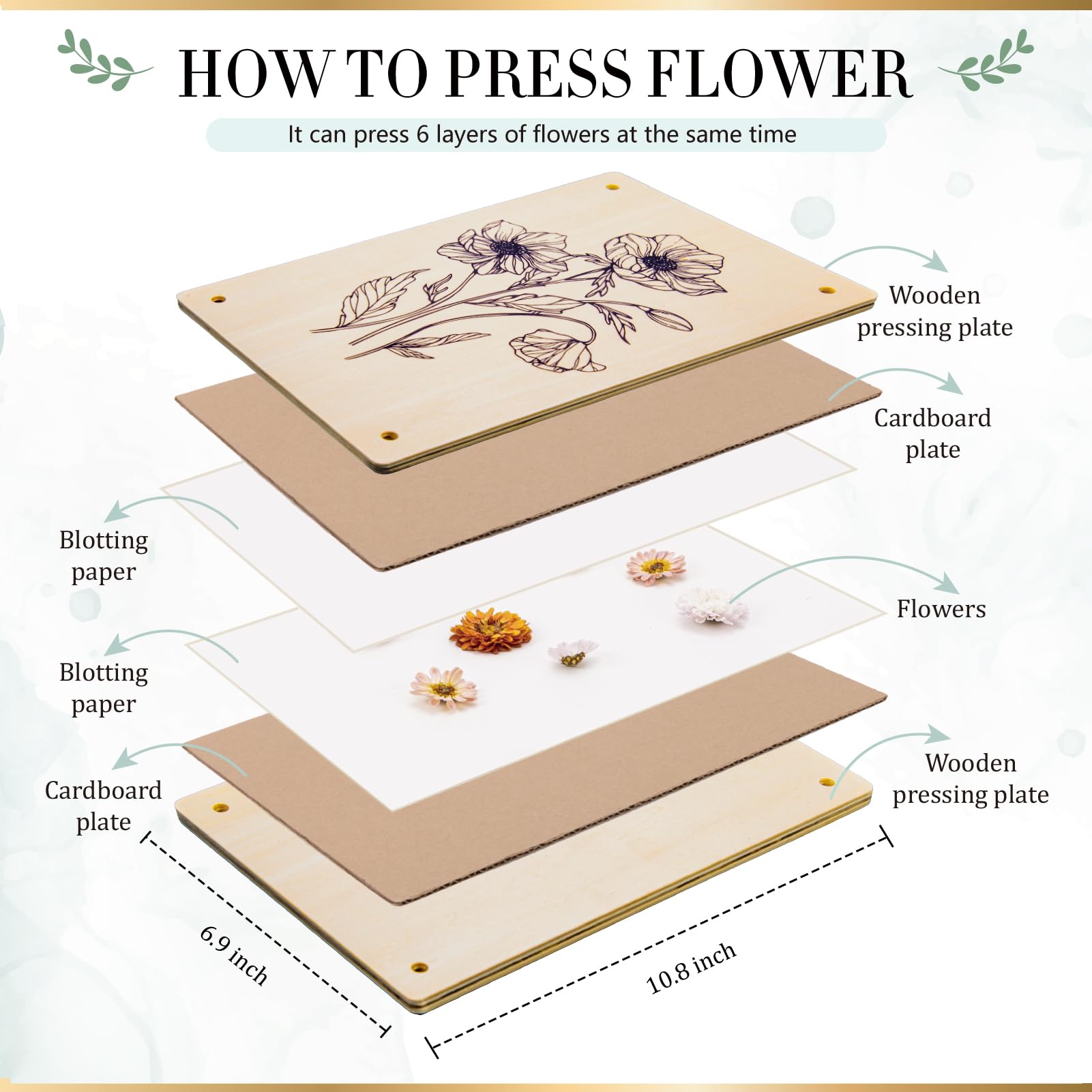 Aboofx Large Professional Flower Press Kit, 6 Layers 10.8 x 6.9 inch DIY Flower Pressing Kit for Adults to Making Dried Flower & Press Flowers Arts is Great Gift for Women and Crafts Lovers