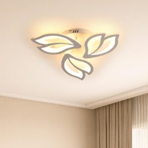 goeco led ceiling light, acrylic modern ceiling light, 3 heads white flower flush mount ceiling light fixture 3000k warm light for bedroom, kitchen, living room, dining room