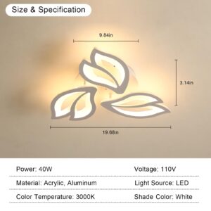 Goeco LED Ceiling Light, Acrylic Modern Ceiling Light, 3 Heads White Flower Flush Mount Ceiling Light Fixture 3000K Warm Light for Bedroom, Kitchen, Living Room, Dining Room